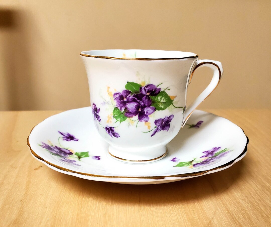 Purple Violets C & E Demitasse Small Cup and Saucer Espresso Set ...