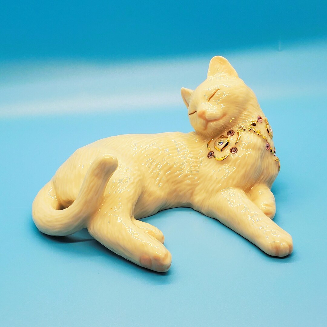 Lenox Cat Dream of Me Figurine VINTAGE Vtg 1994 Gold Jewels Heart ...