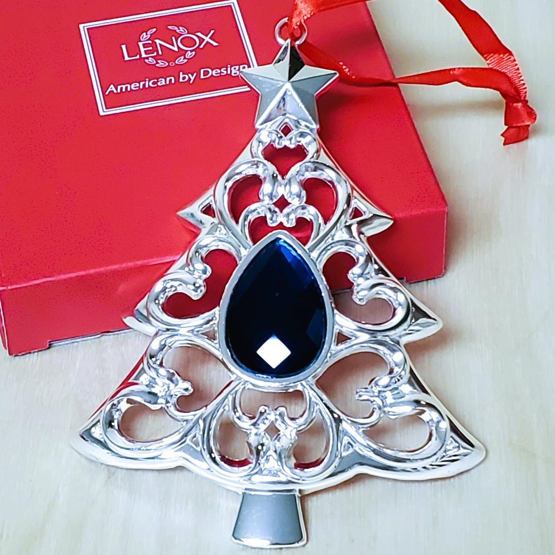 Lenox Tree Blue Gemmed Ornament, Bejeweled Silverplate Glass Jewel NEW ...