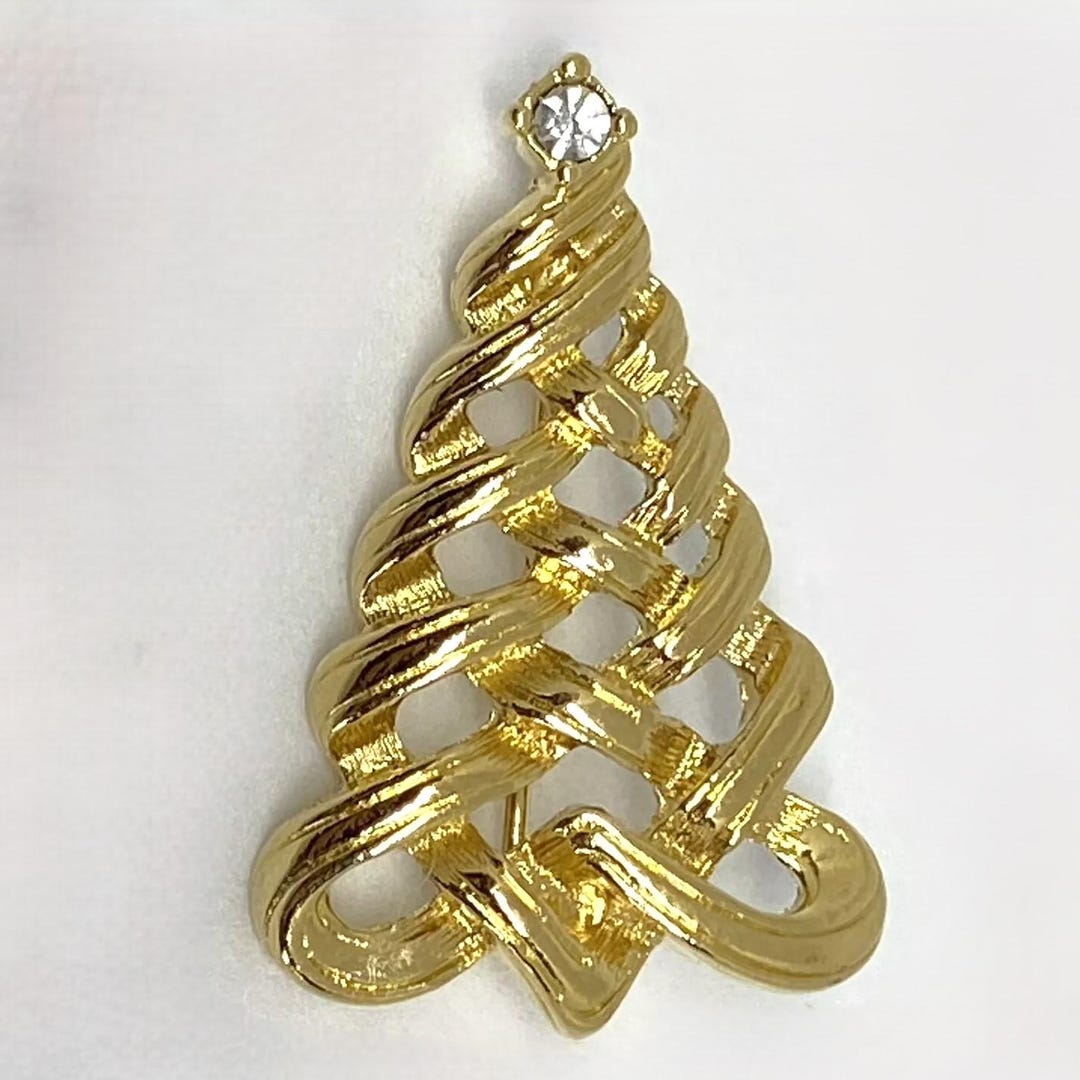 Avon Christmas Tree Small Pin Brooch, Goldtone VINTAGE 1 1/4" SIGNED ...