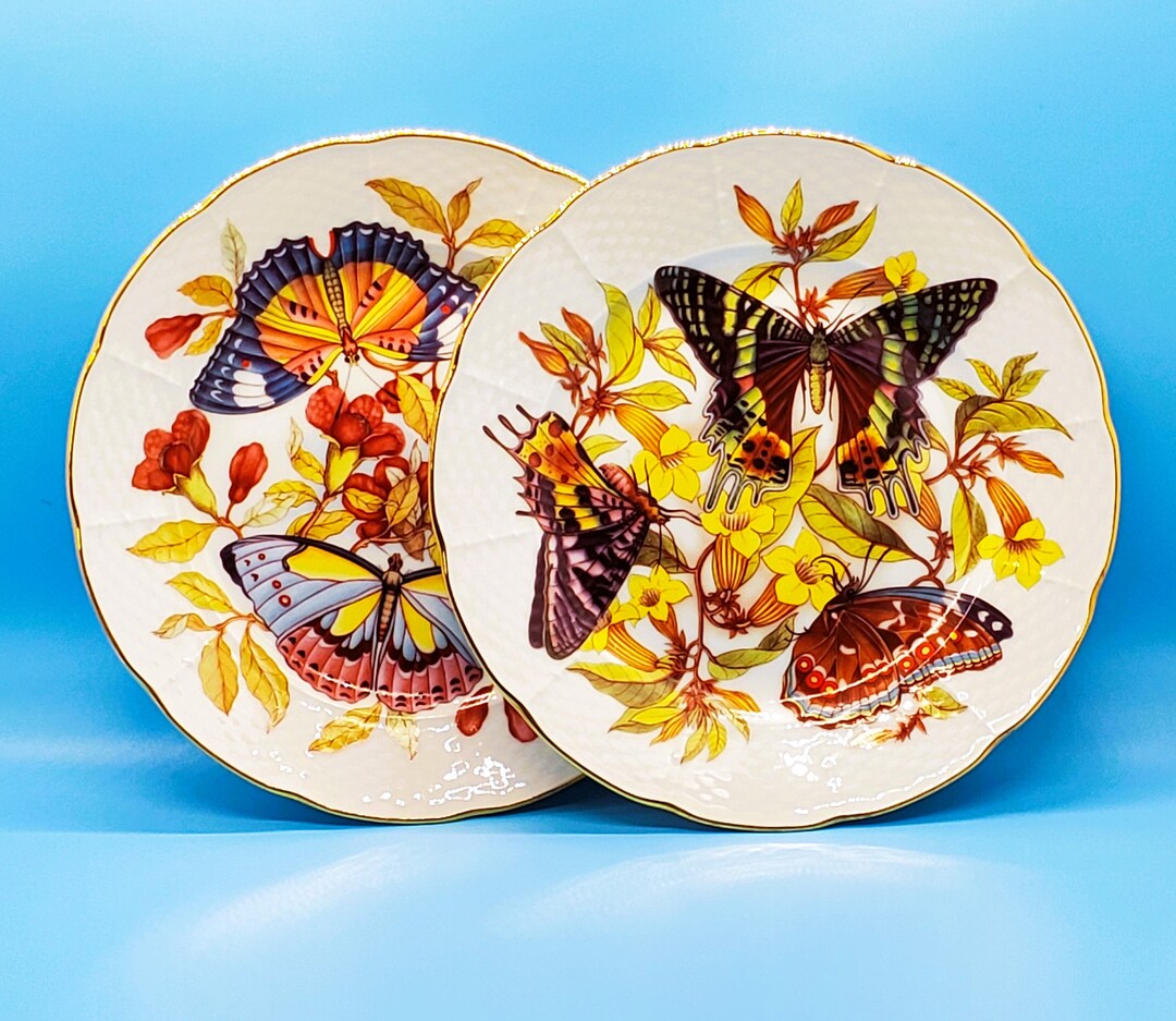2 Godinger Butterfly Small Plates 1855 Email De Limoges Salad Dessert ...