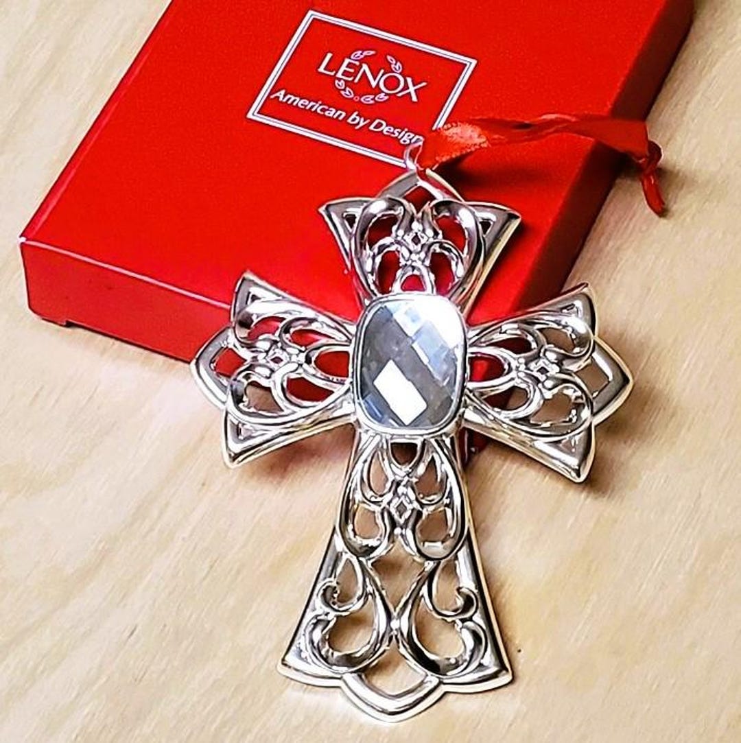 Lenox Bejeweled Cross Ornament Silverplate Glass Jewel Gem Stone NEW IN ...