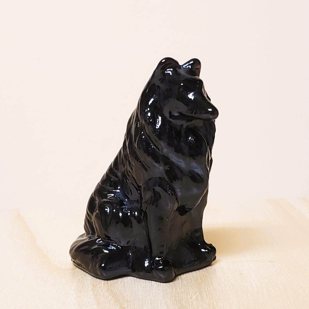 Mosser Collie Dog Black Figurine Paperweight, Glass Vintage Statue ...