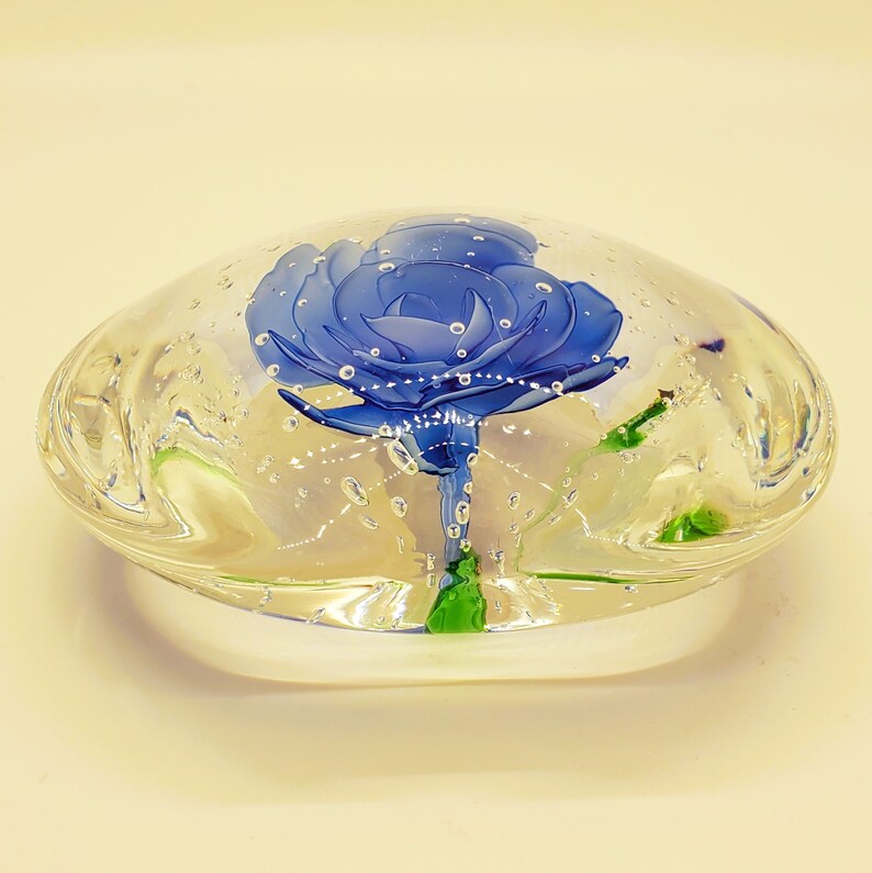 Heart Blue Rose Paperweight, Art Glass Flower VINTAGE Vtg Heavy With ...