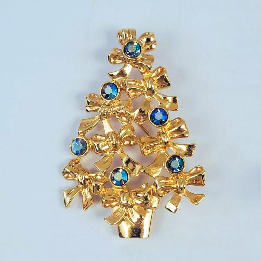 AVON Christmas Tree Pin Brooch, Aurora Borealis Rhinestones Iridescent ...