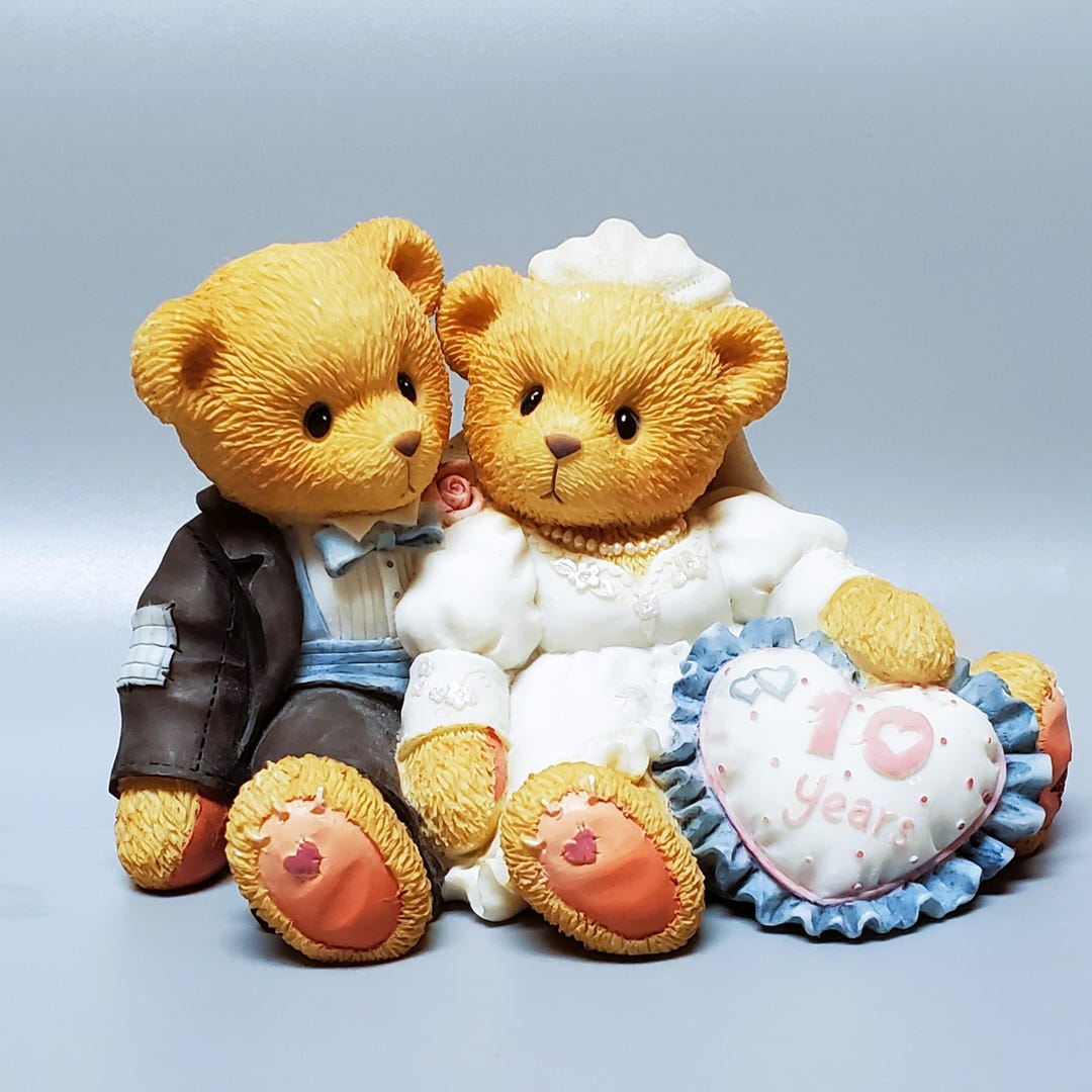 Cherished Teddies 10th Anniversary Year Figurine, Double Teddy A Decade ...