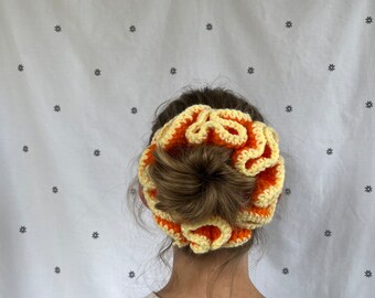 Large Handmade Crochet Scrunchie With Additional Colour Edge in Pale ...