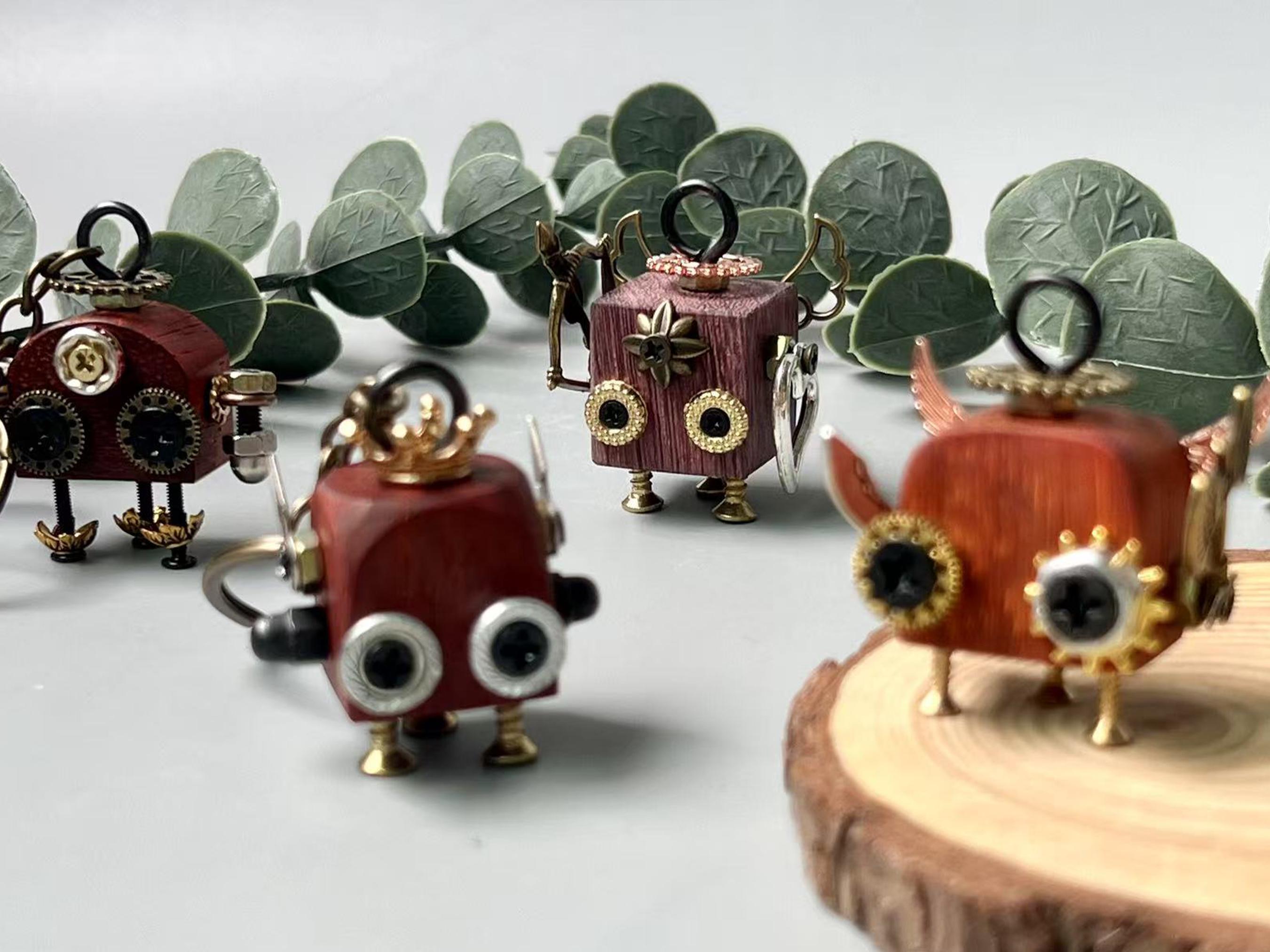 Mini Wooden Robot Cool Keyring Decor Gifts, Handmade Cute Bag Charm ...