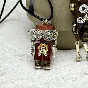 Cute Mini Green Wooden Steampunk Robot Necklace Set, Handmade Robotics ...