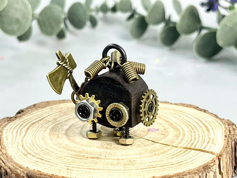 Mini Steampunk Robot Cool Keychain Gift for Her, Handmade Unique ...
