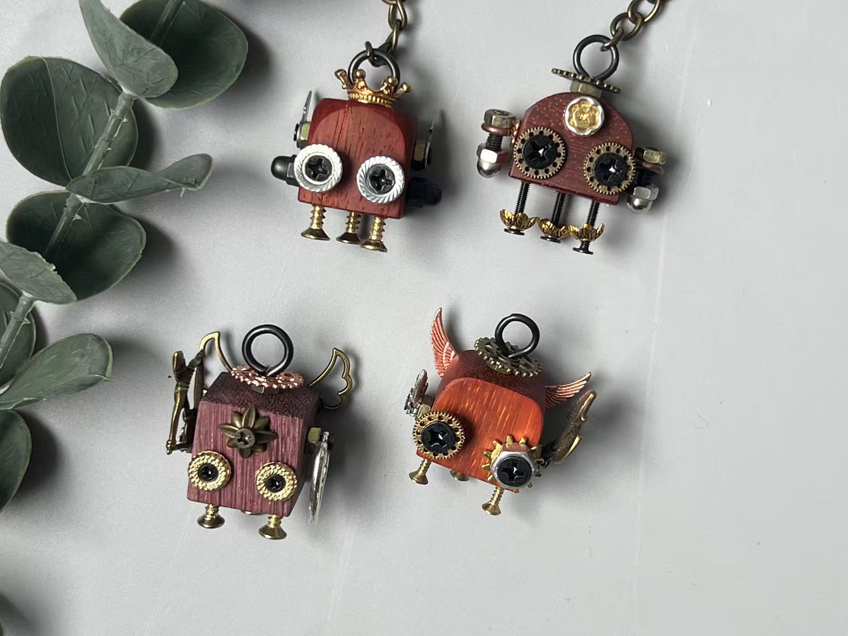 Mini Wooden Robot Cool Keyring Decor Gifts, Handmade Cute Bag Charm ...