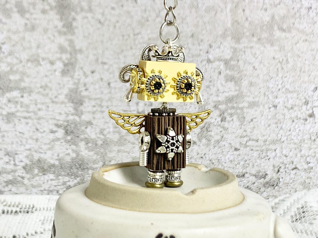 Cute Mini Green Wooden Steampunk Robot Necklace Set, Handmade Robotics ...