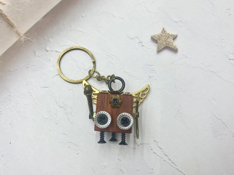 Mini Steampunk Robot Cool Keychain Gift for Her, Handmade Unique ...