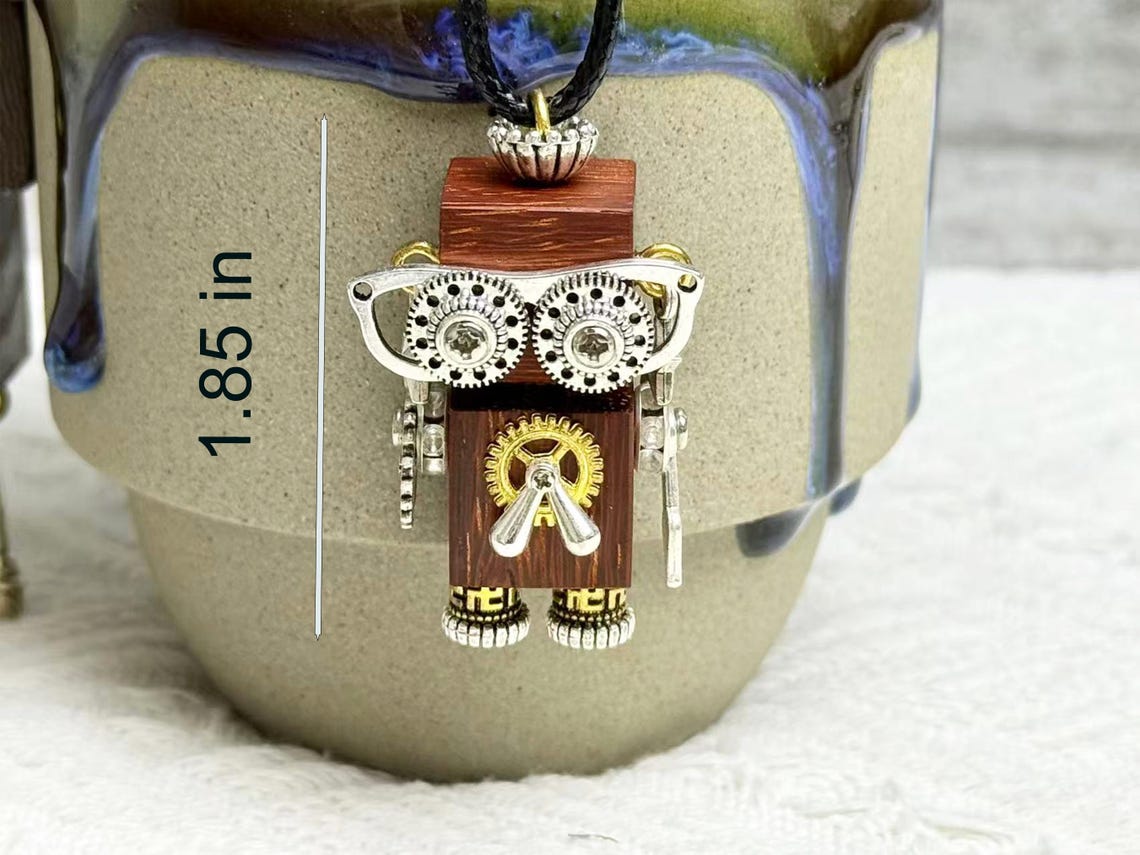 Cute Mini Green Wooden Steampunk Robot Necklace Set, Handmade Robotics ...