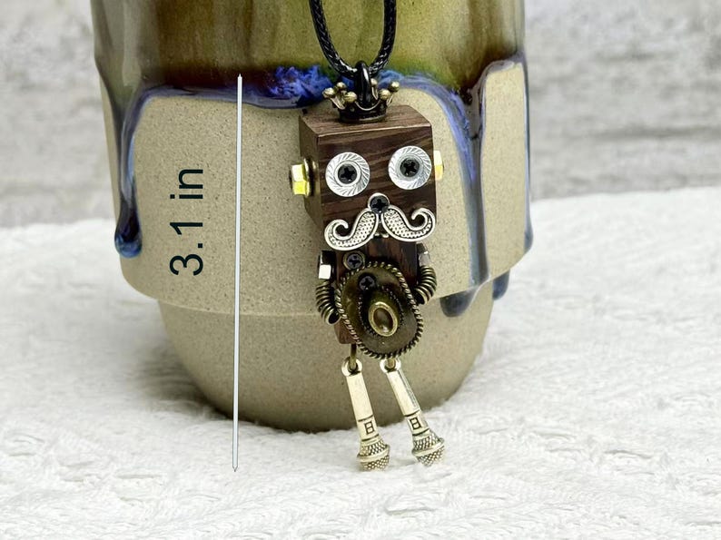 Cute Mini Green Wooden Steampunk Robot Necklace Set, Handmade Robotics ...
