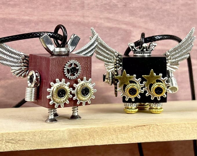 Handmade Wooden Steampunk Robot Necklace Decor, Miniature Robotics ...