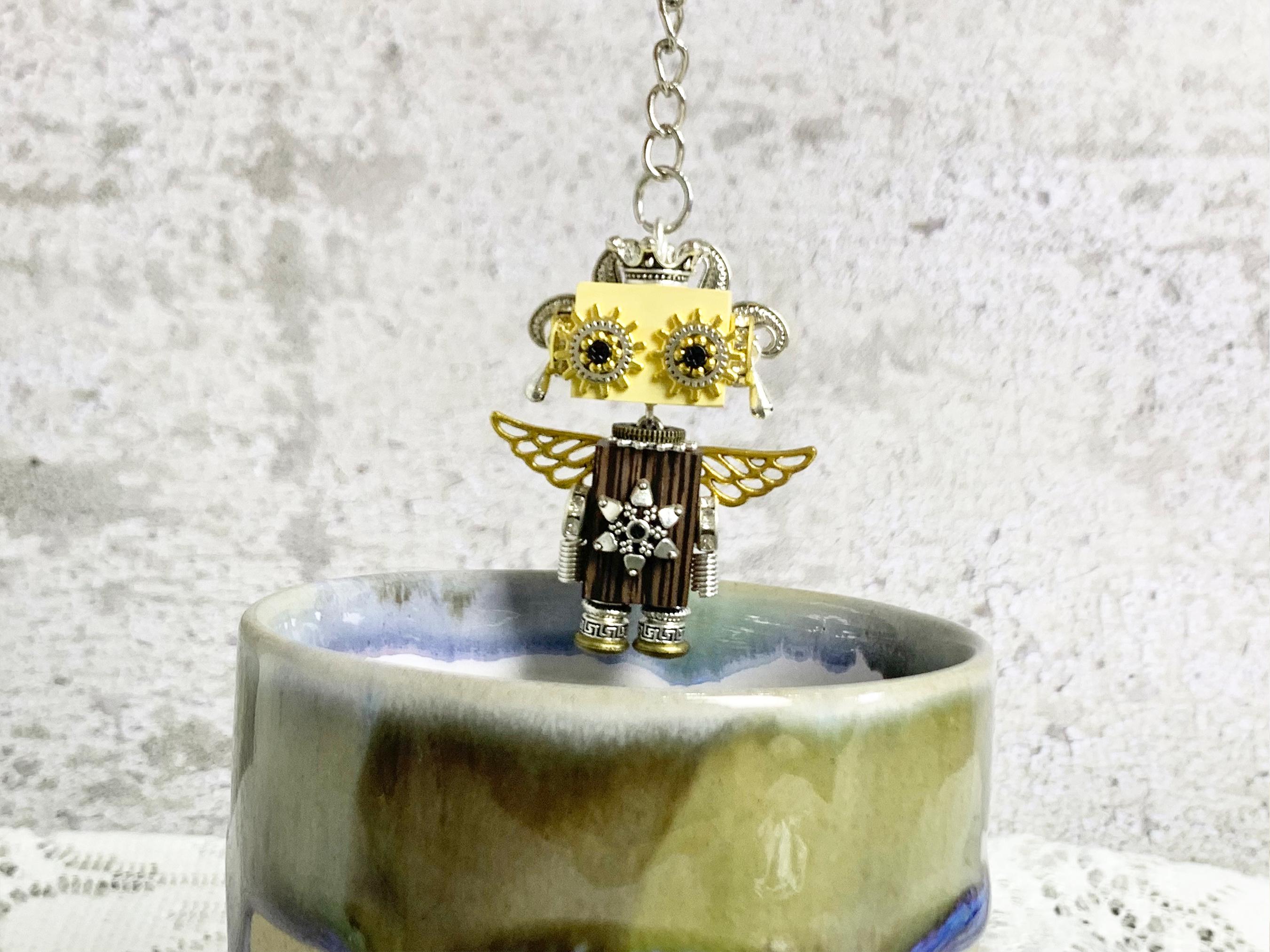 Cute Mini Green Wooden Steampunk Robot Necklace Set, Handmade Robotics ...