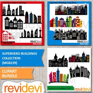 Superhero City Backdrop Buildings Clip Art Bundle. Skyscraper City ...
