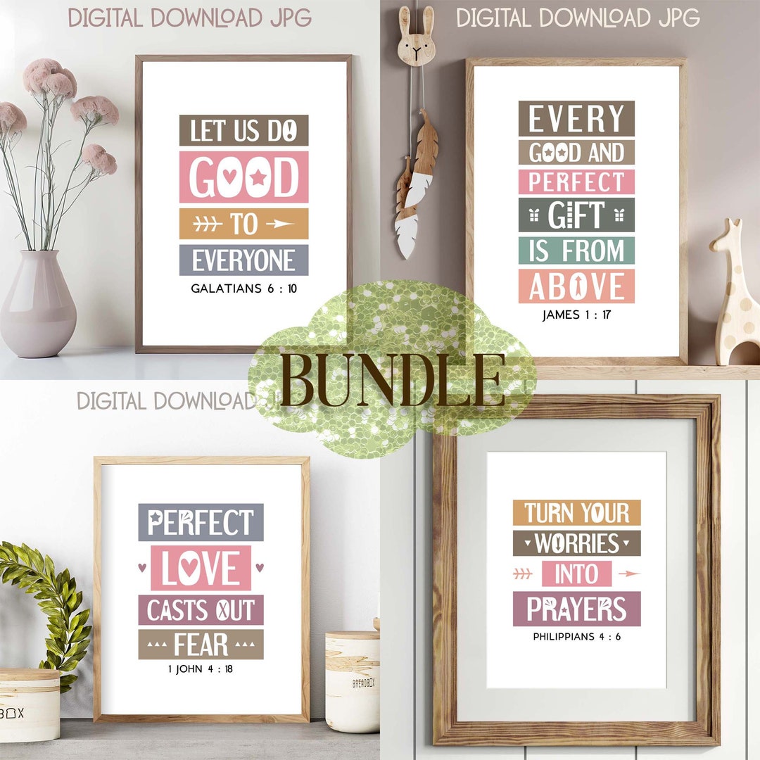 Wall Art Bundle. Printable Bible Verses Posters, Set of 4. Boho Colors ...