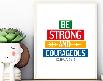 Printable Wall Art Be Strong and Courageous Inspiration - Etsy