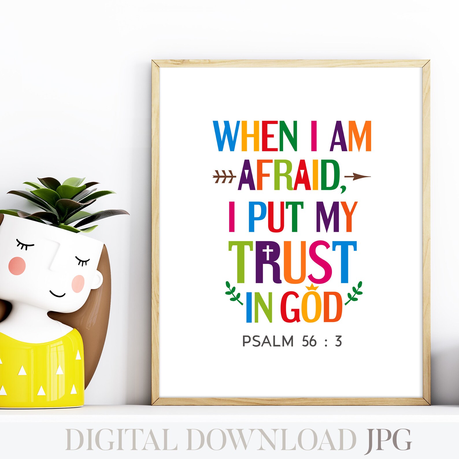 When I Am Afraid, I Put My Trust in God, Psalm 56:3. Bible Verse Poster ...