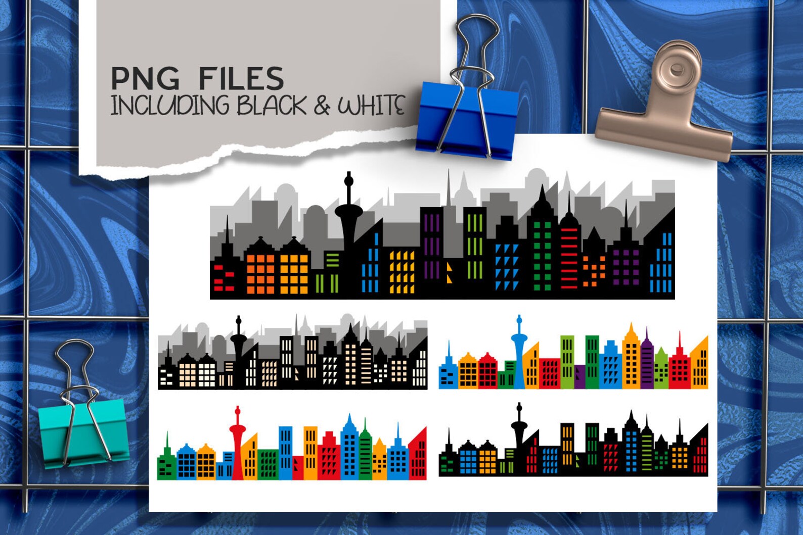 Superhero City Buildings Background Clipart Long Skyline Digital Images ...