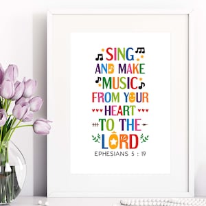 Printable Music Wall Art for Sunday School. Bible Verse Decor, Sing and ...