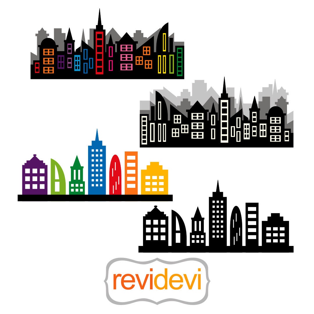 Skyline City Clip Art. Long Block Superhero City Buildings Clip Art - Etsy
