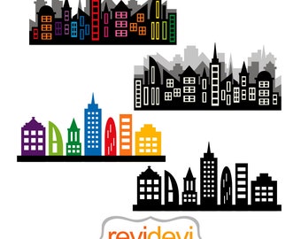 Superhero Clipart Skyline City Buildings Block Clip Art | Etsy Canada