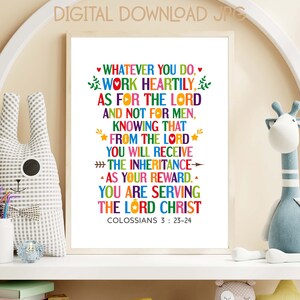 Whatever You Do, Work Heartily, Colossians 3:23-24. Printable Scripture ...
