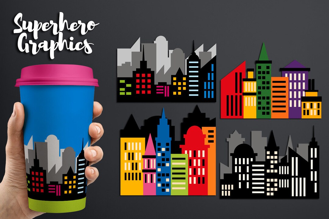 Superhero Clipart - Skyline City Buildings Block Clip Art - Skyscraper ...