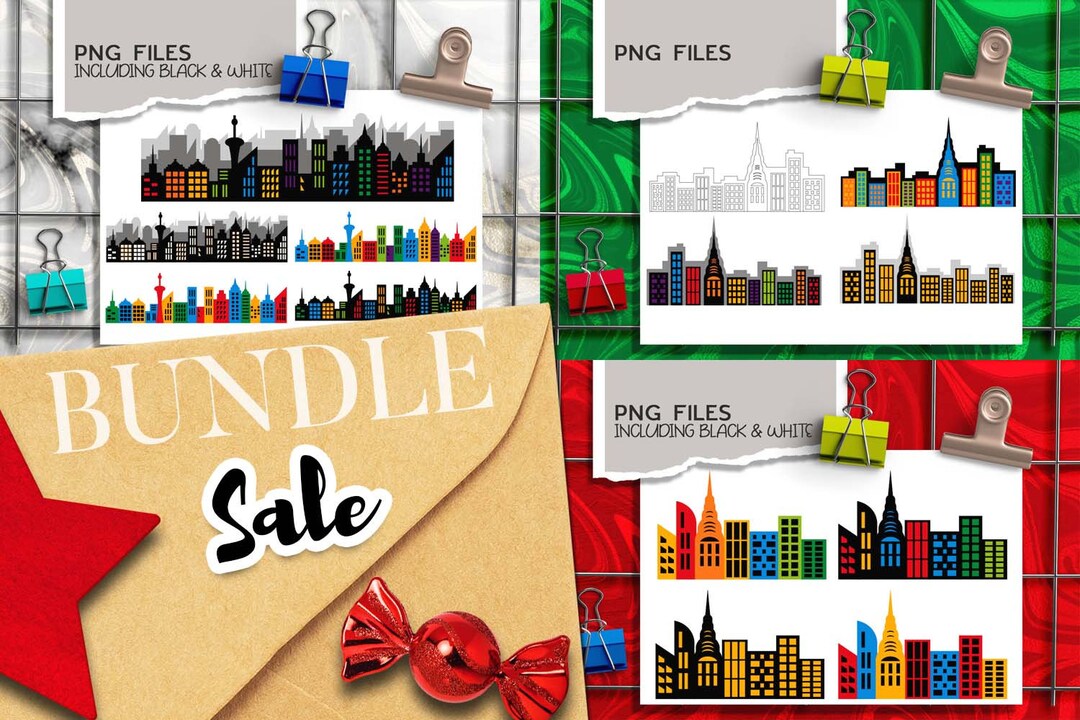 Superhero City Background, Skyline Clipart Bundle. Modern Skyscraper ...