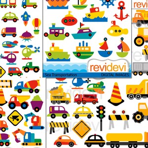 Transportation Clip Art Bundle. Cars, Construction Trucks, Boat, Planes ...
