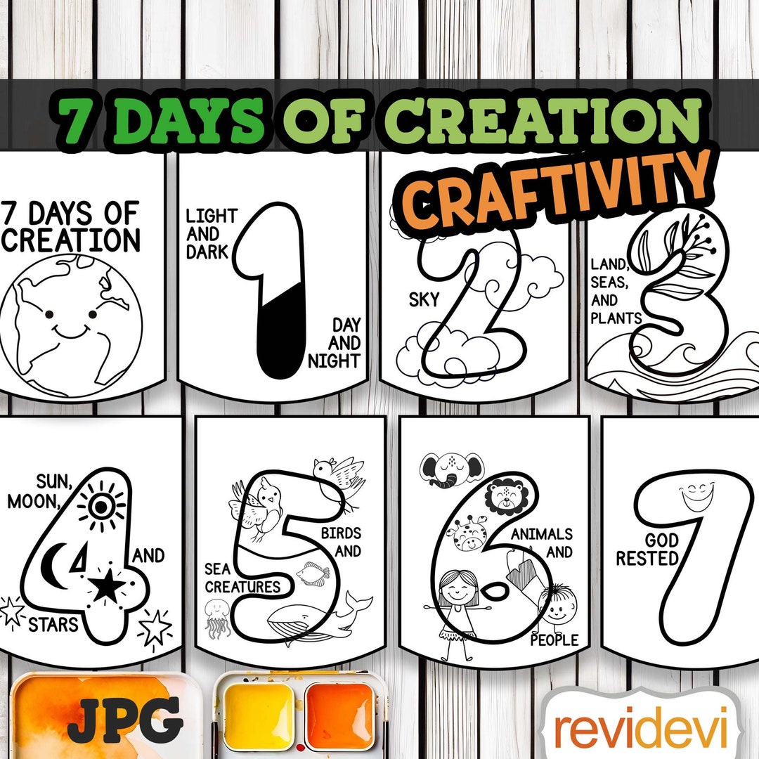 Printable 7 Days of Creation Bible Story Coloring Pages for Sunday ...