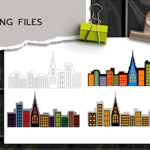 Superhero City Background, Skyline Clipart Bundle. Modern Skyscraper ...