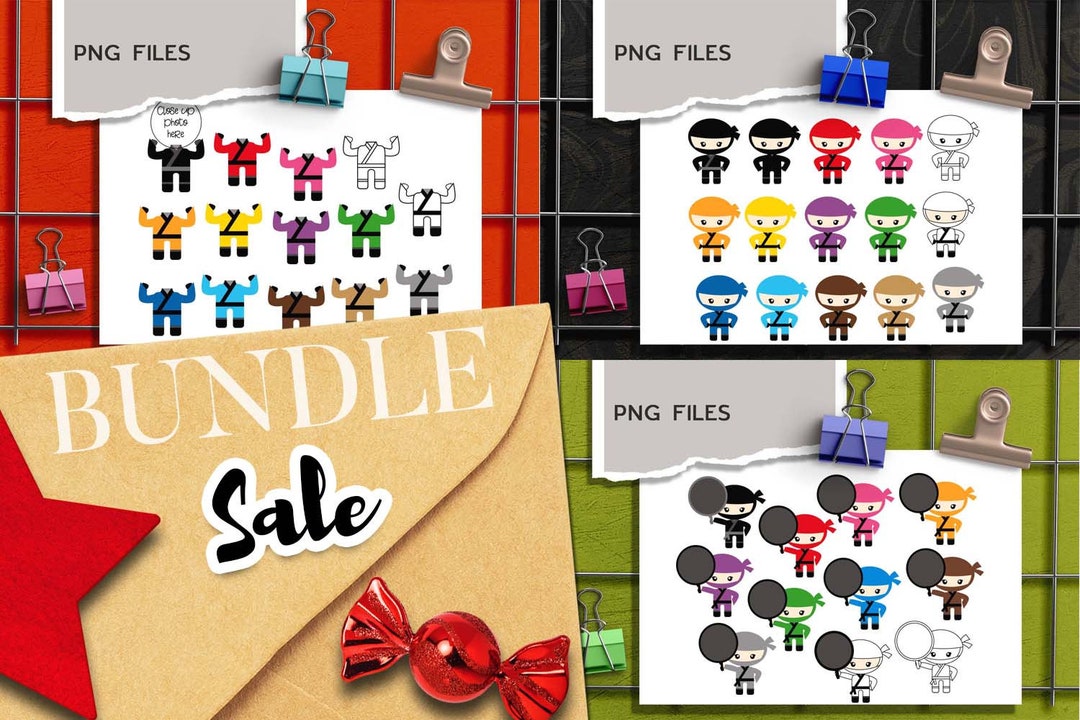 Kawaii Cute Ninja Superhero Body Clipart Bundle in Rainbow Colors. Add ...
