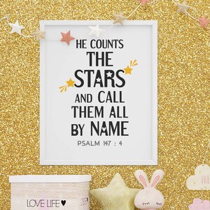 Minimalist Wall Art. Bible Verse Poster. He Counts the Stars and Call ...