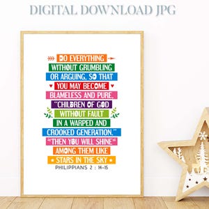 Bible Verse Christian Wall Art. Do Everything Without Grumbling or Arguing, so That. Philippians ...