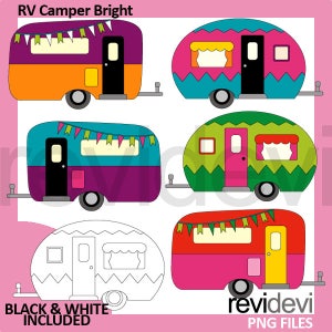 Happy Camper Clipart, RV Camping Caravan Clip Art, Retro Caravan ...