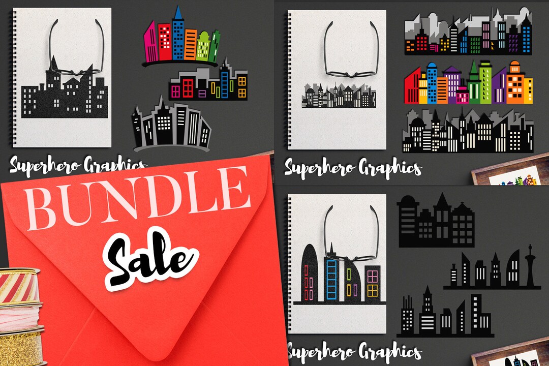 Superhero City Backdrop Buildings Clip Art Bundle. Skyscraper City ...