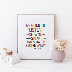 Bible Verse Wall Art Printable. Be Quick to Listen, Slow to Speak and ...
