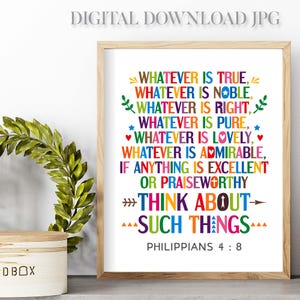 Bible Quote Poster - Printable Wall Art, Philippians 4:8, Whatever is ...