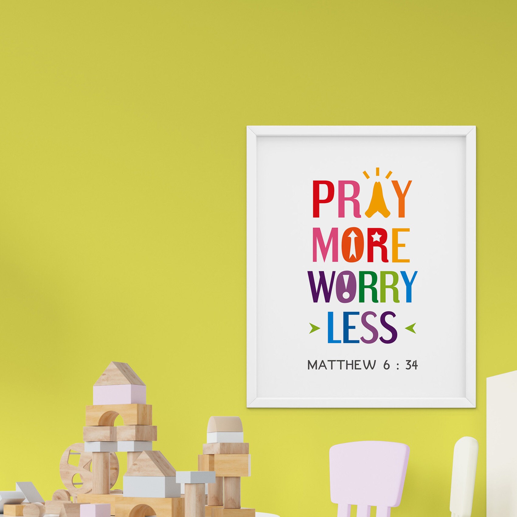 Pray more worry less. Matthew 6:34. Printable bible verse | Etsy