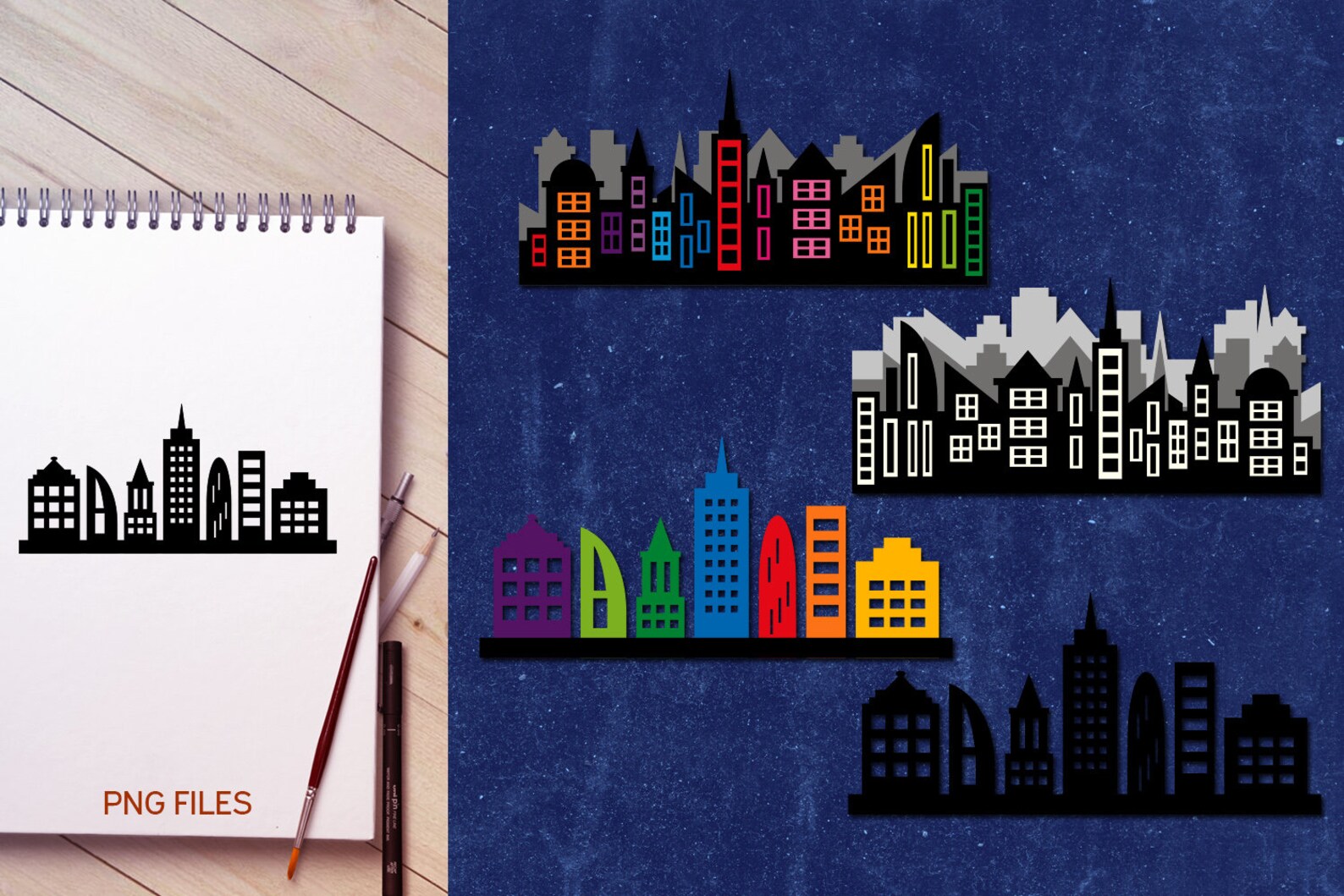 Skyline City Clip Art. Long Block Superhero City Buildings - Etsy