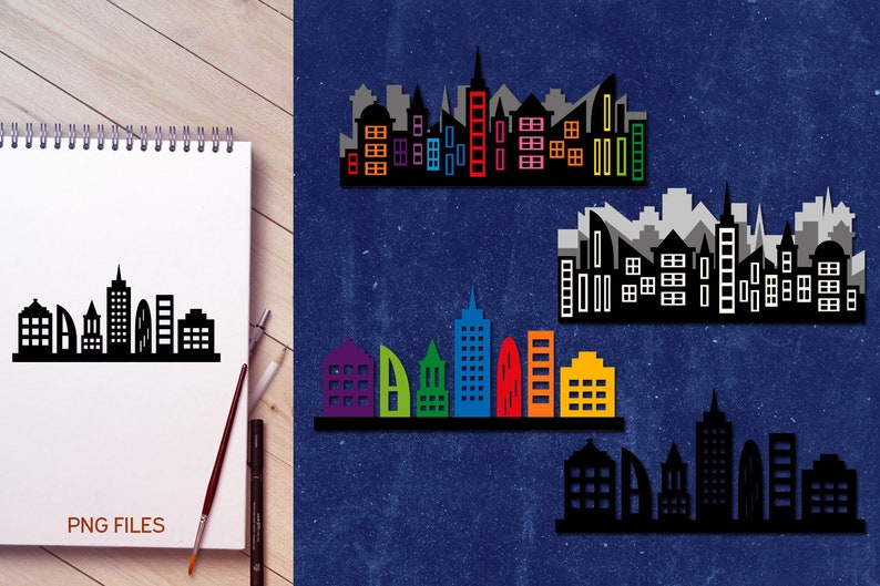 Skyline City Clip Art. Long Block Superhero City Buildings - Etsy