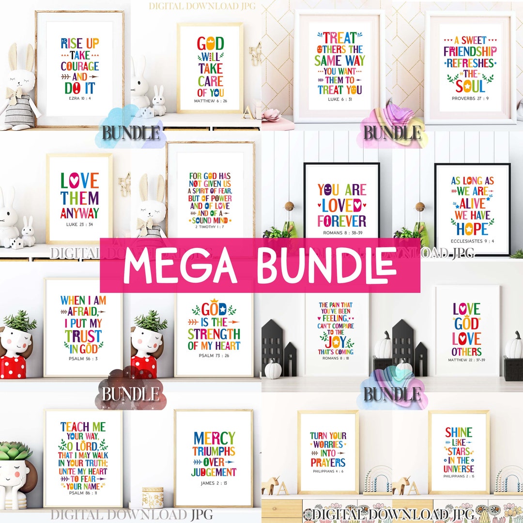Christian Posters Bundle. Printable Bible Verse Wall Art for Kids ...