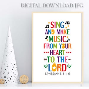 Printable Music Wall Art for Sunday School. Bible Verse Decor, Sing and ...