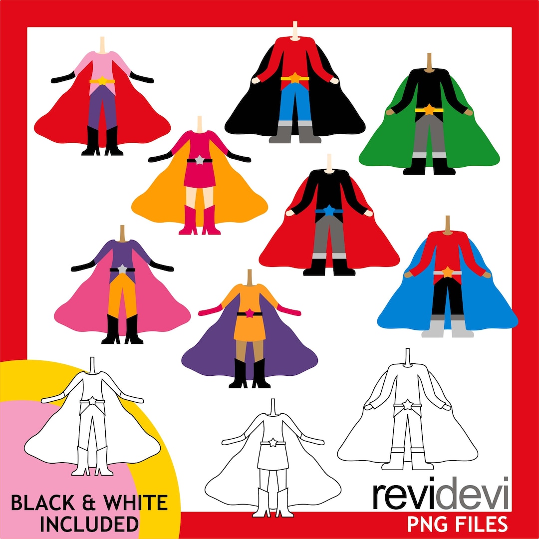 Superhero Body Clip Art With Big Cape, Back to School Graphics ...