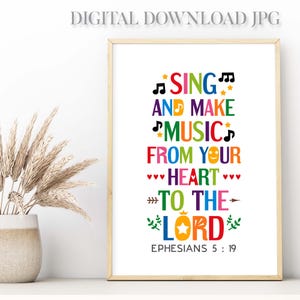 Printable Music Wall Art for Sunday School. Bible Verse Decor, Sing and ...