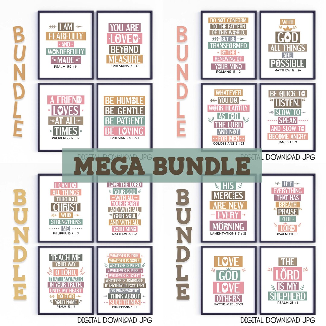 Boho Bible Verses Bundle. Set of 16. Printable Inspirational Christian ...